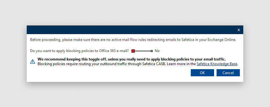 Safetica CASB - activating email protection in Microsoft 365